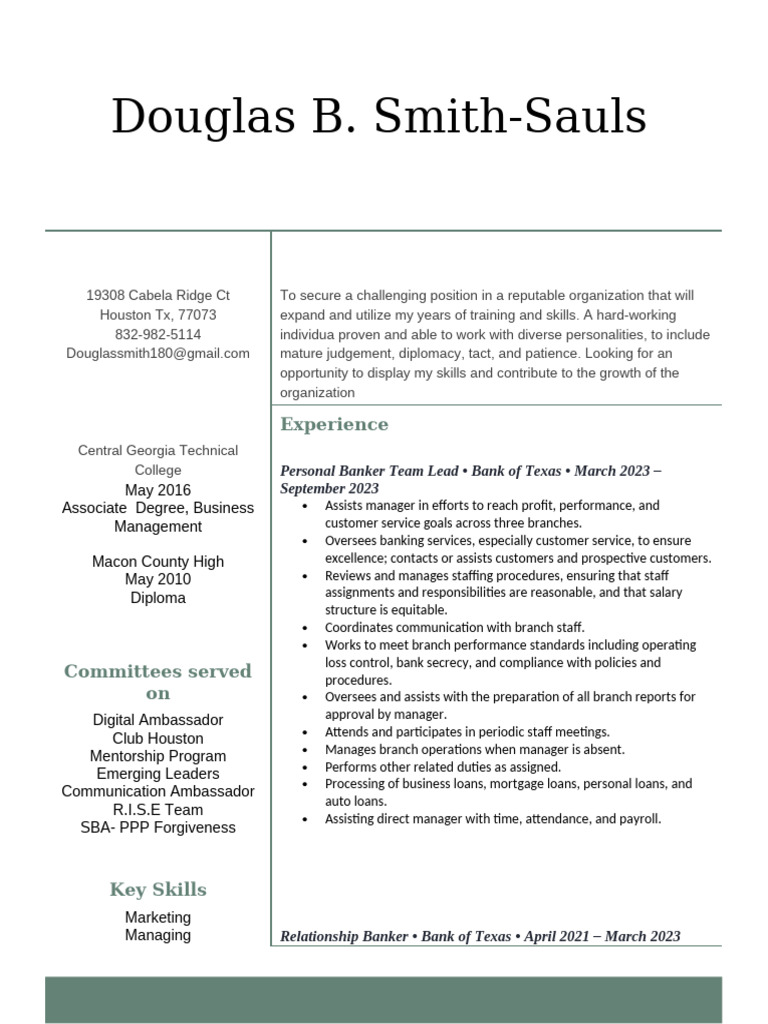 2023 Official Resme Douglas Smith-Sauls | PDF | Banks | Business