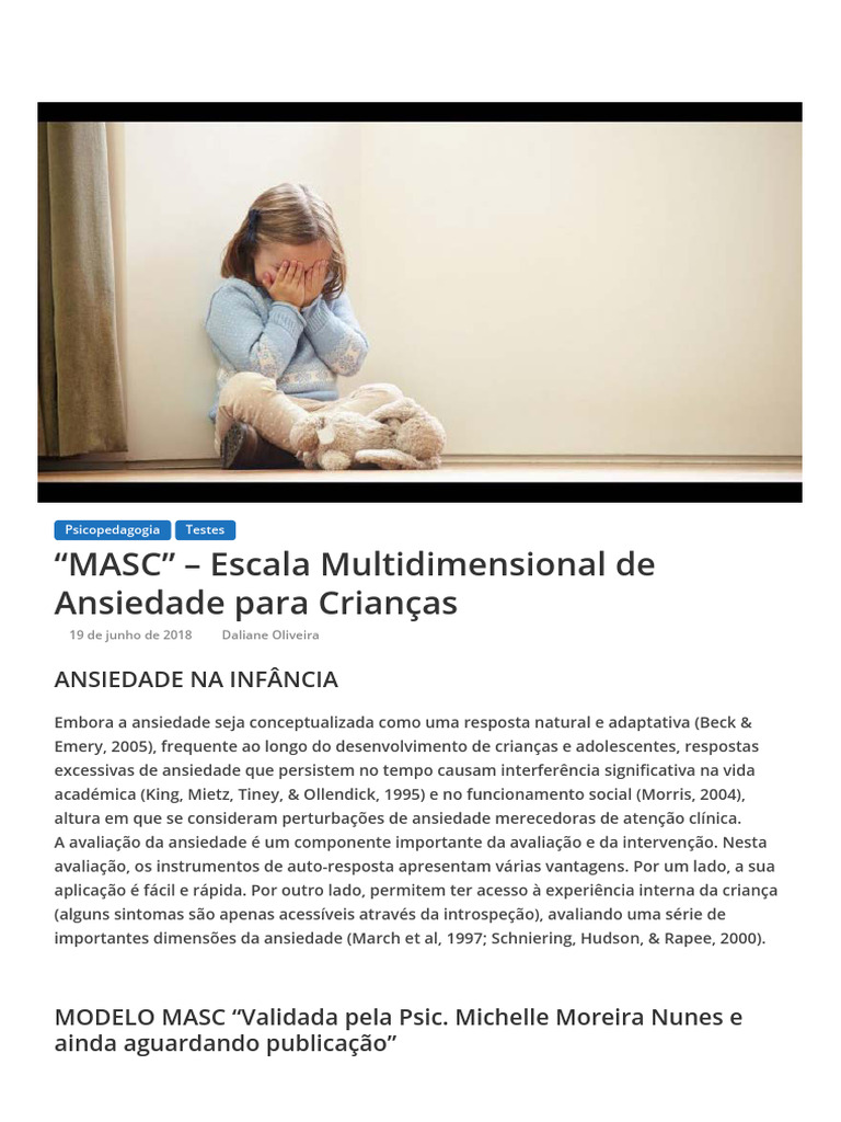 "MASC" - Escala Multidimensional | PDF | Ansiedade | Psicologia