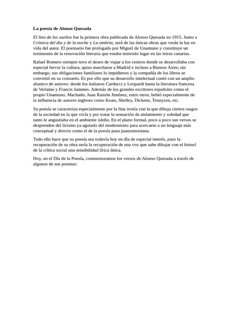 Poesía de Alonso Quesada: El Lino de los Sueños | PDF