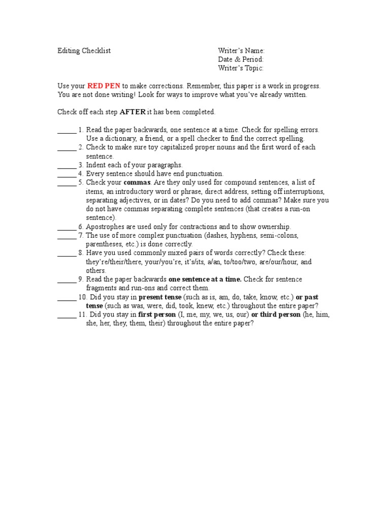 Editing Checklist | PDF | Symbols | Language Mechanics