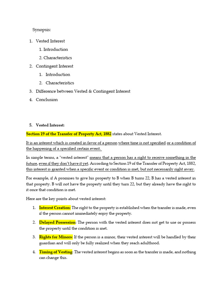 Vested Interest & Contingent Interest | PDF | Vesting | Property