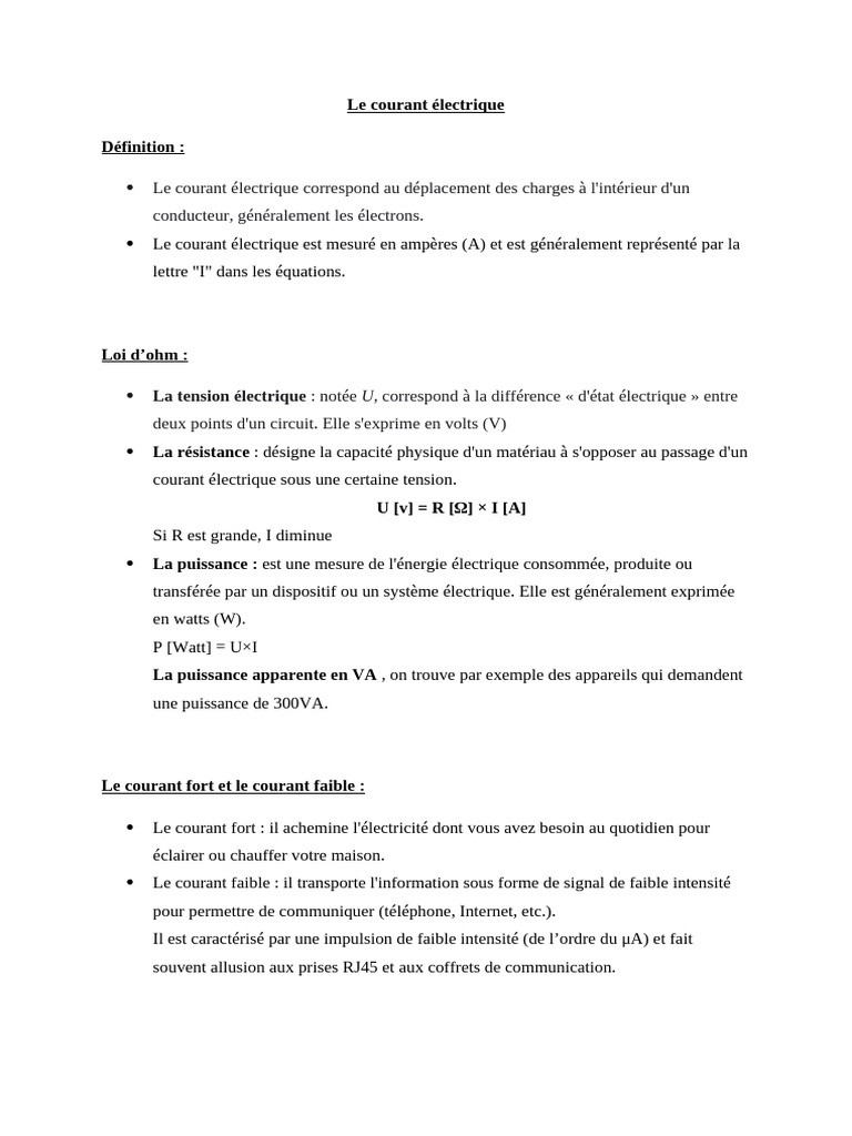 Définition du courant électrique | PDF