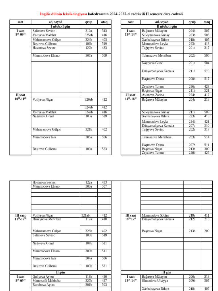 CƏDVƏL 2024-2025 II Semestr | PDF