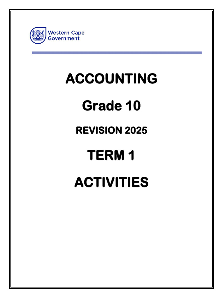 Accounting Grade 10 Revision Activities Term 1_2025 | PDF | Debits And ...
