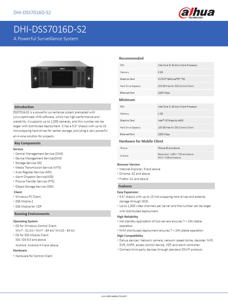 Karta Katalogowa dss7016d s2 KK dss7016d s2 | PDF | Access Control | Video