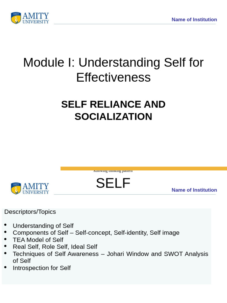 Self Reliance and Socialization | PDF | Self Esteem | Self Concept
