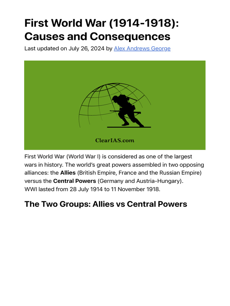 First World War (1914-1918) - Causes and Consequences - ClearIAS | PDF ...