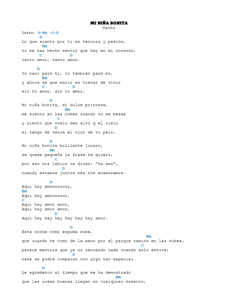 Letra de "Mi Niña Bonita" | PDF | Amor