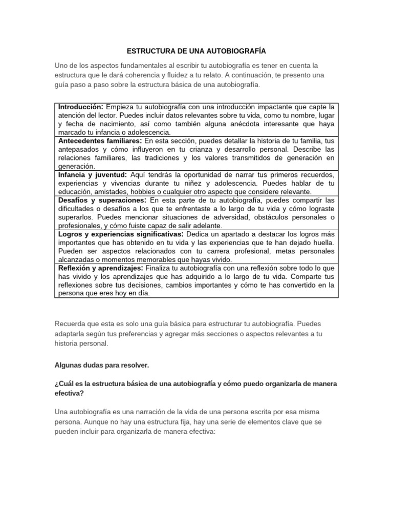 Estructura Clave de una Autobiografía | PDF | Autobiografías