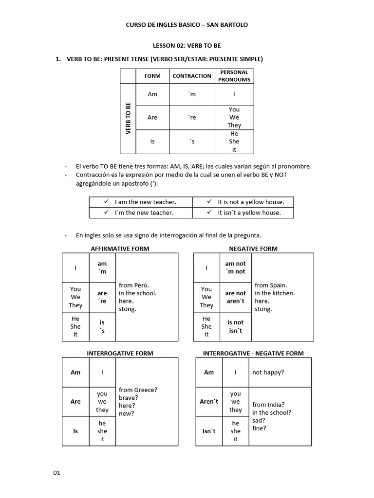 Verb To Be: Basic English Lesson | PDF | Syntax | Languages