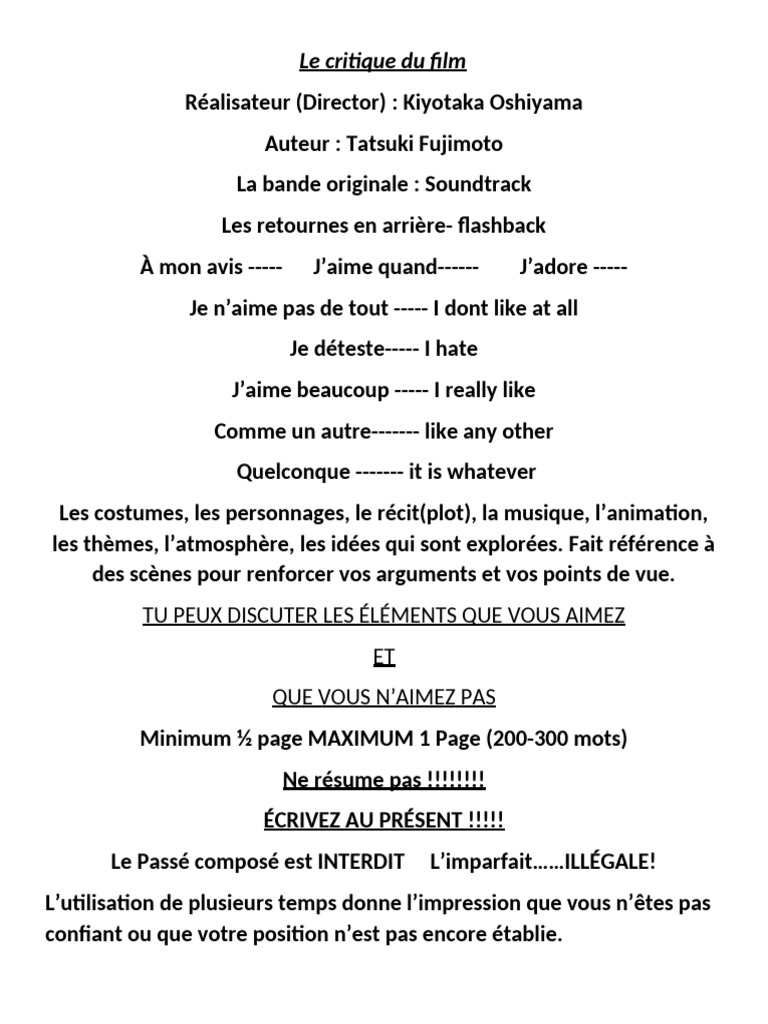 Critique de film : Guide et exemple | PDF