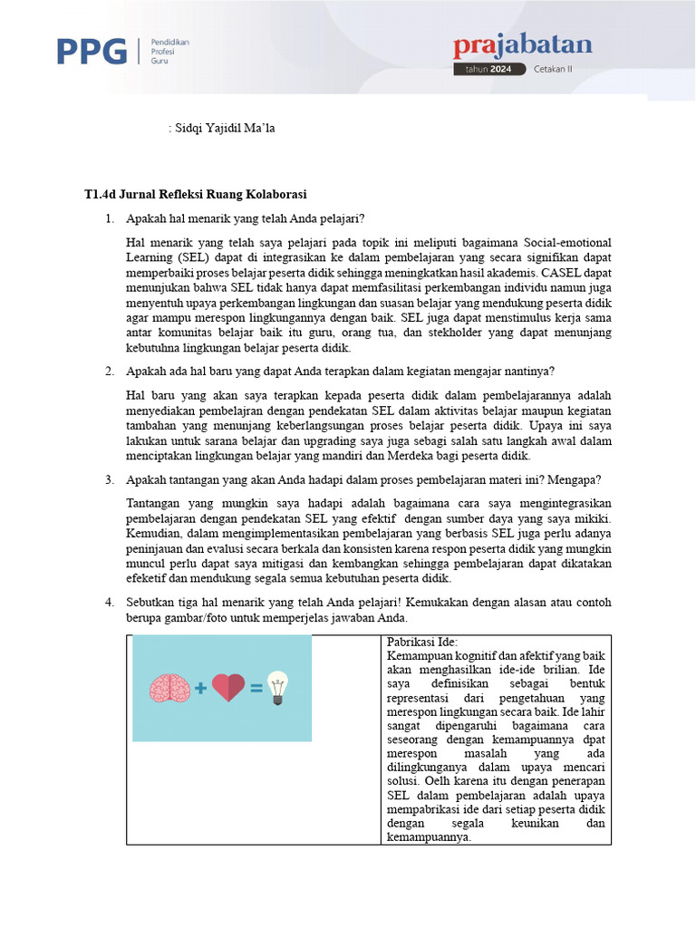 T1.4d Jurnal Refleksi Ruang Kolaborasi PSE | PDF
