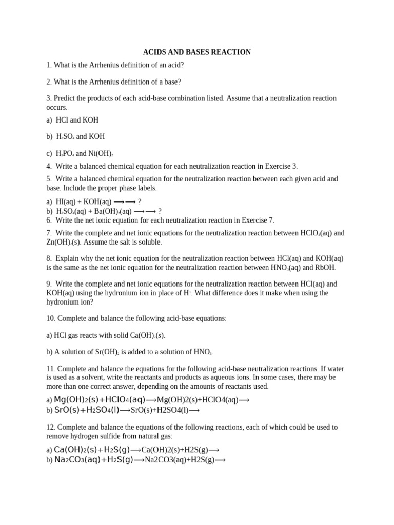 ACIDS AND BASES REACTION | PDF | Acid | Salt (Chemistry)