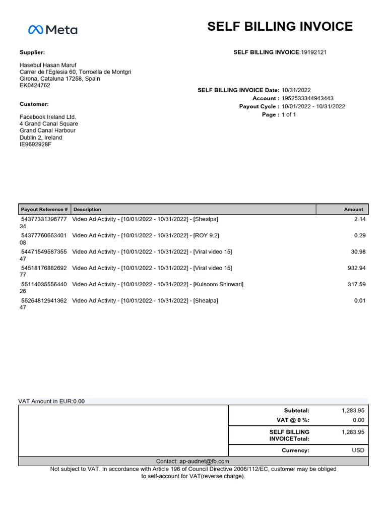 Self Billing Invoice 19192121 | PDF | Invoice | Business Documents