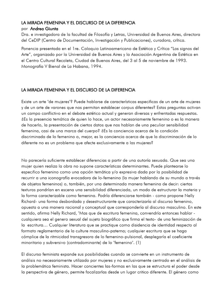GIUNTA, ANDREA. La Mirada Femenina y El Discurso de La Diferencia Ok ...