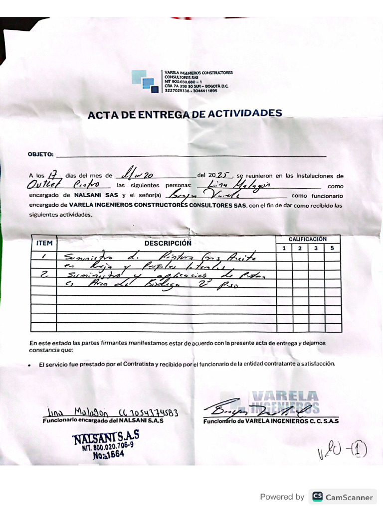 Acta de Entrega 1 Pop Up Varios | PDF