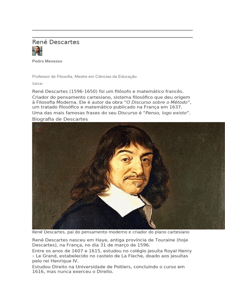 Biografia de René Descartes | PDF | René Descartes | Epistemologia