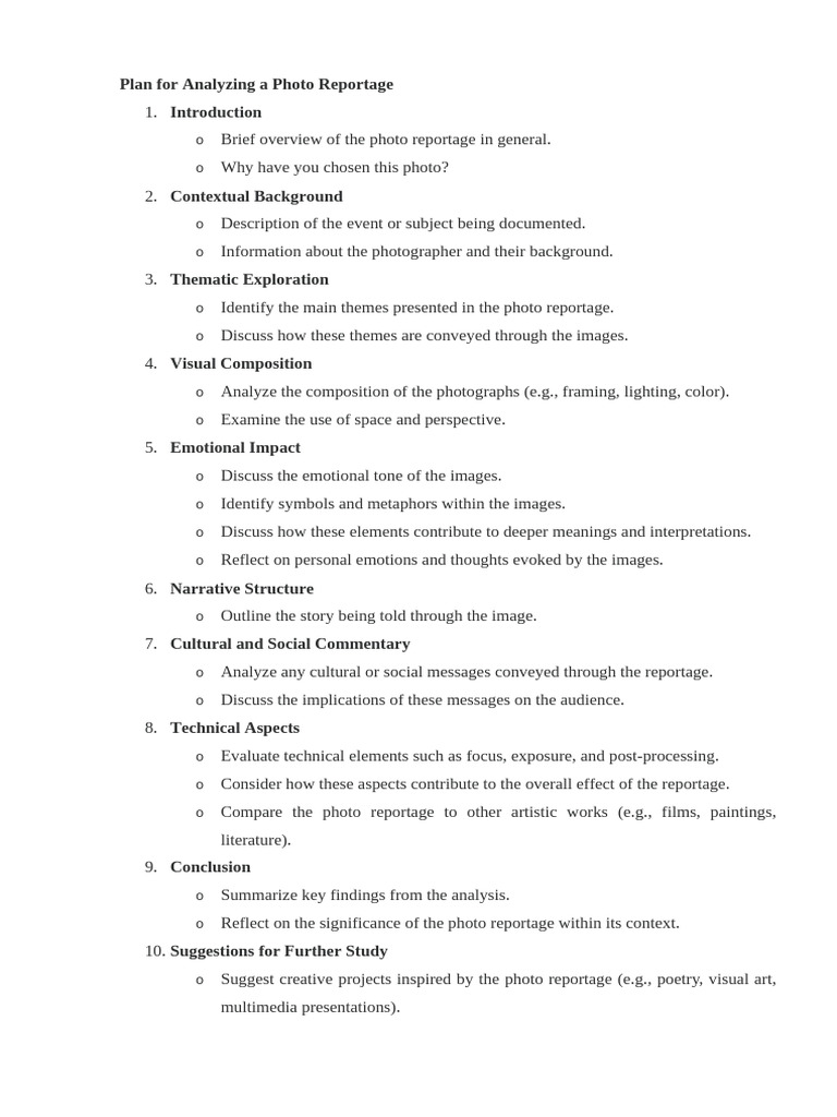 Plan For Analyzing A Photo Reportage | PDF