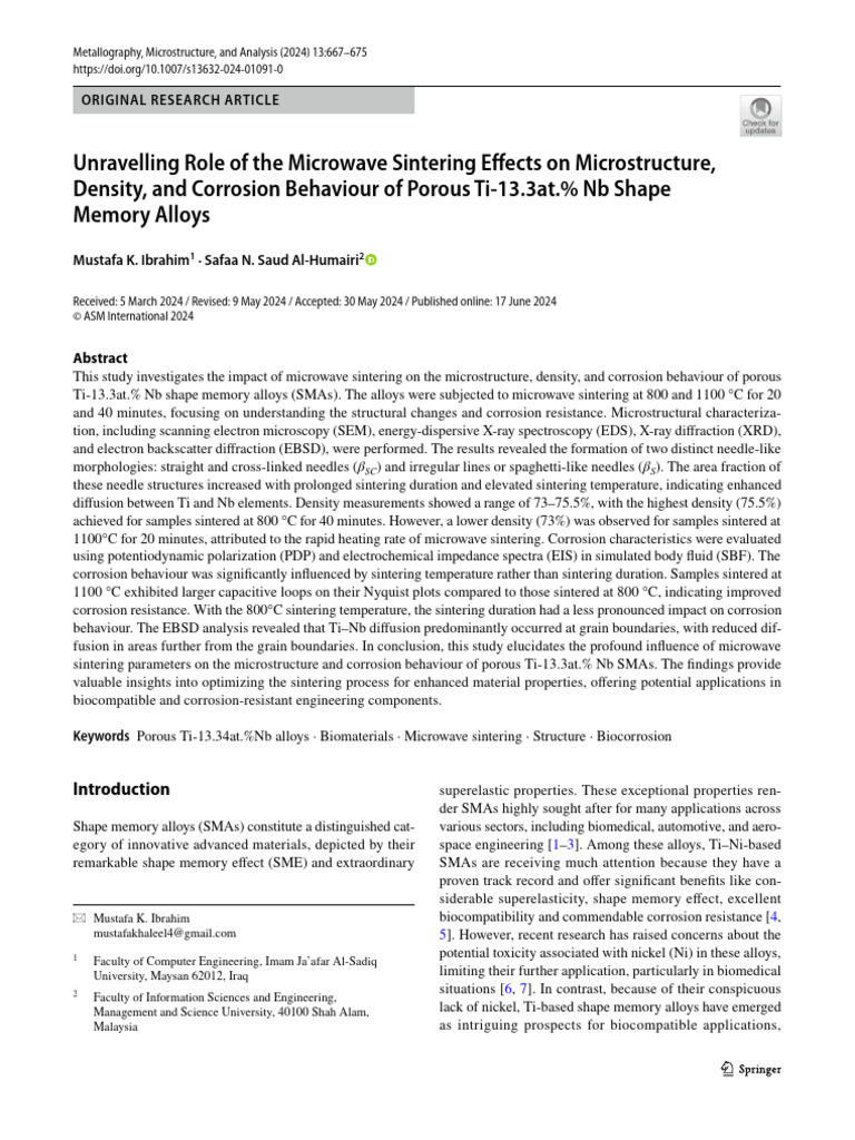 Unravelling Role of The Microwave Sintering Effects On Microstructure, Density, and Corrosion ...
