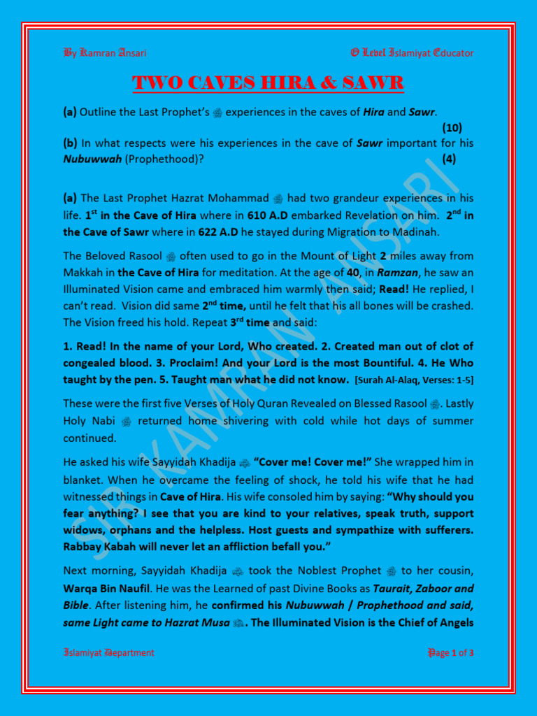 S.C. Two Caves Hira & Sawr | PDF | Prophets And Messengers In Islam ...