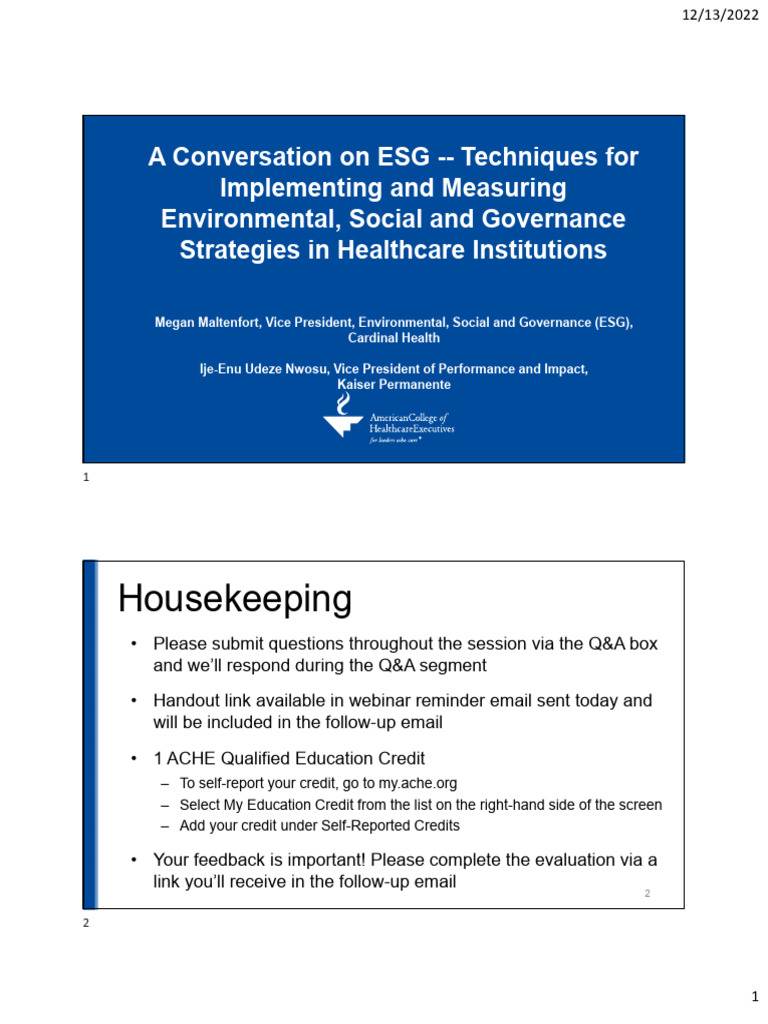 APHA - A Conversation On ESG Techniques For Implementing and Measuring ...