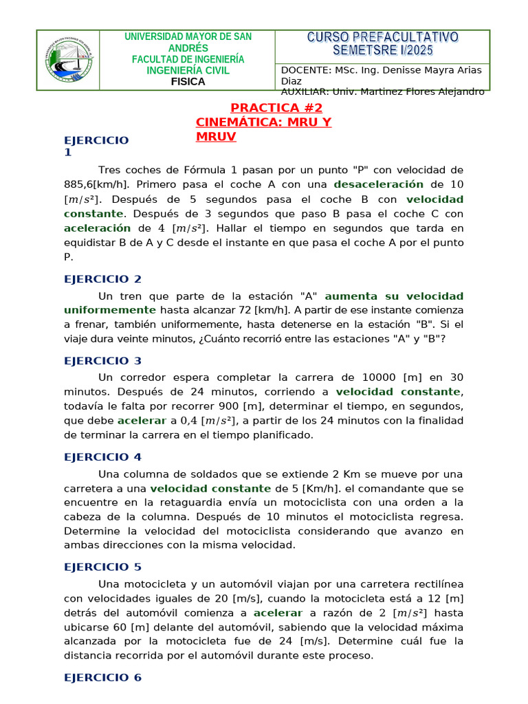 Practica Mru y Mruv | PDF | Velocidad