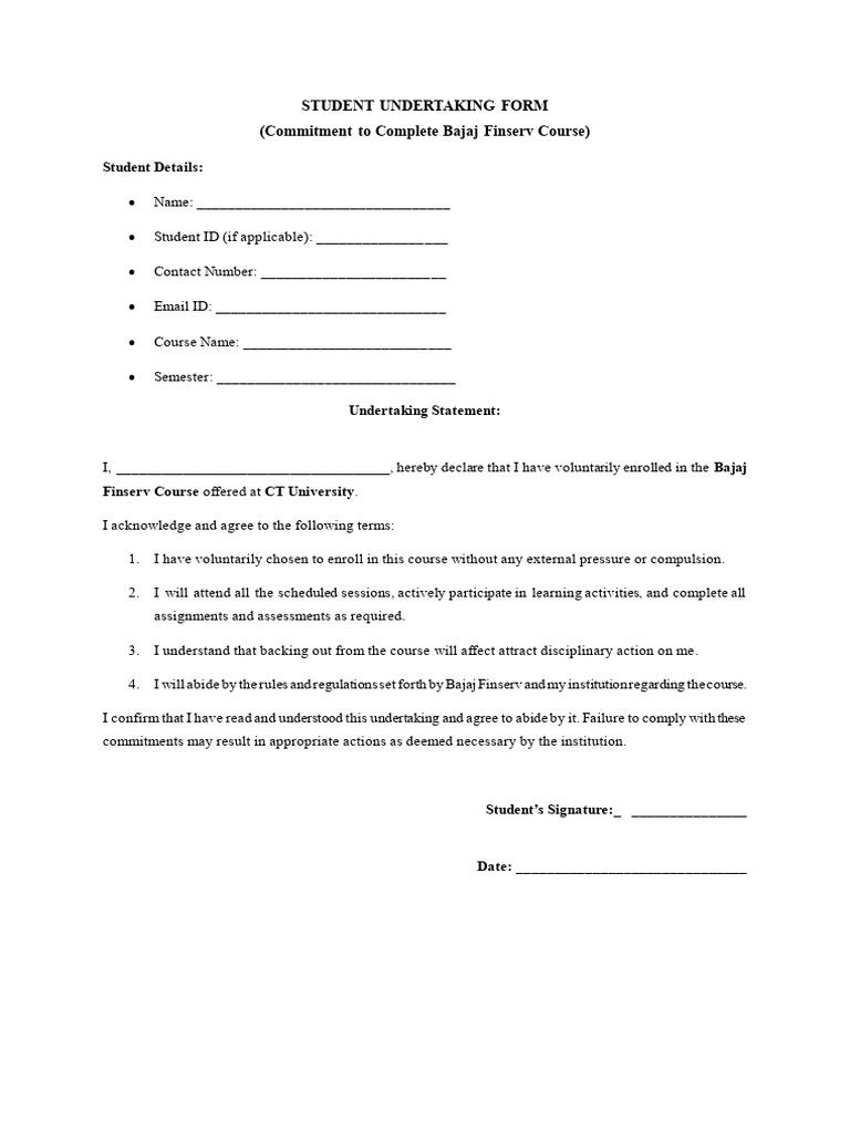 Student Undertaking Form | PDF