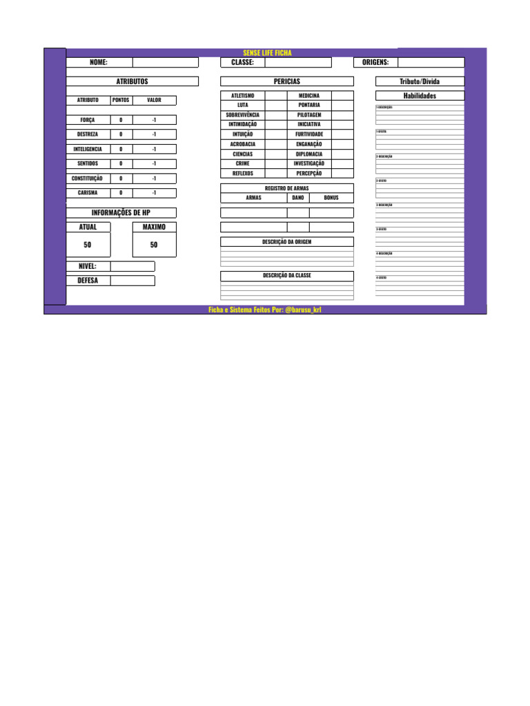 SENSE LIFE FICHA EDITÁVEL | PDF
