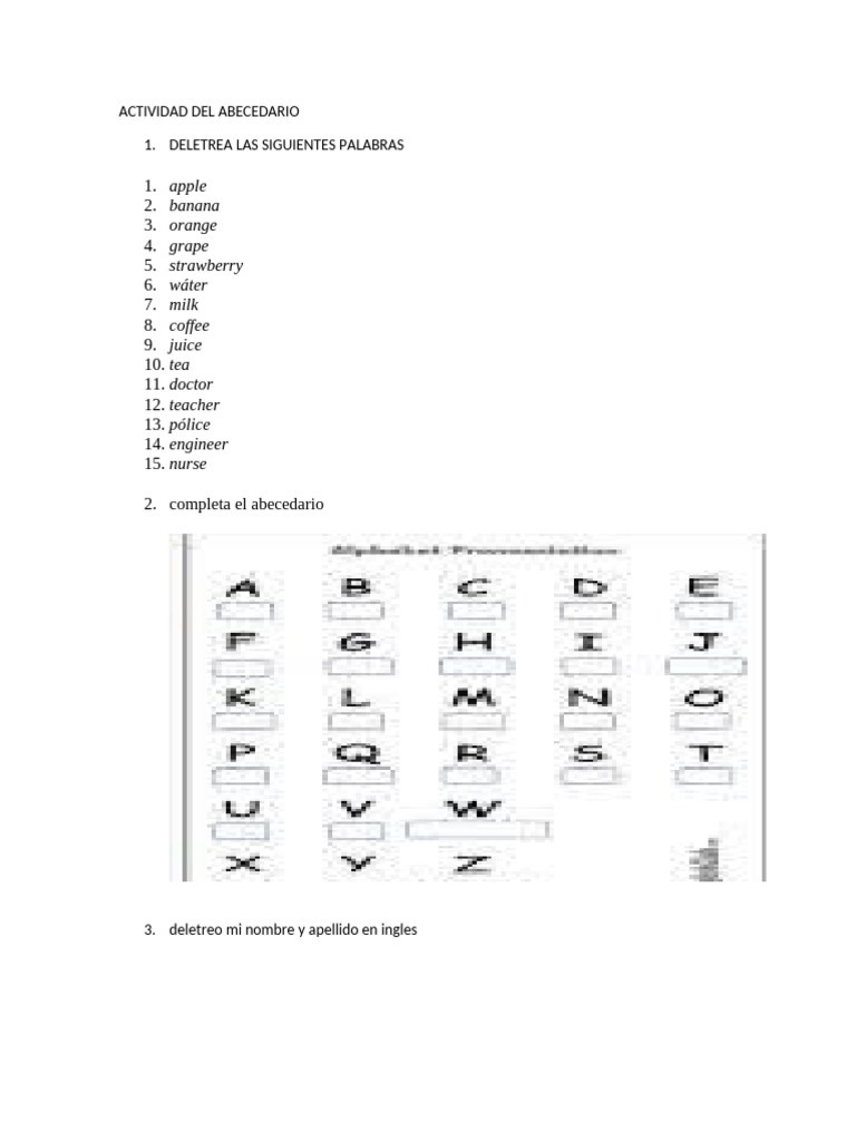 Actividad de Deletreo y Abecedario | PDF