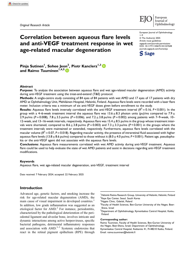 Sutinen Et Al 2025 Correlation Between Aqueous Flare Levels and Anti ...