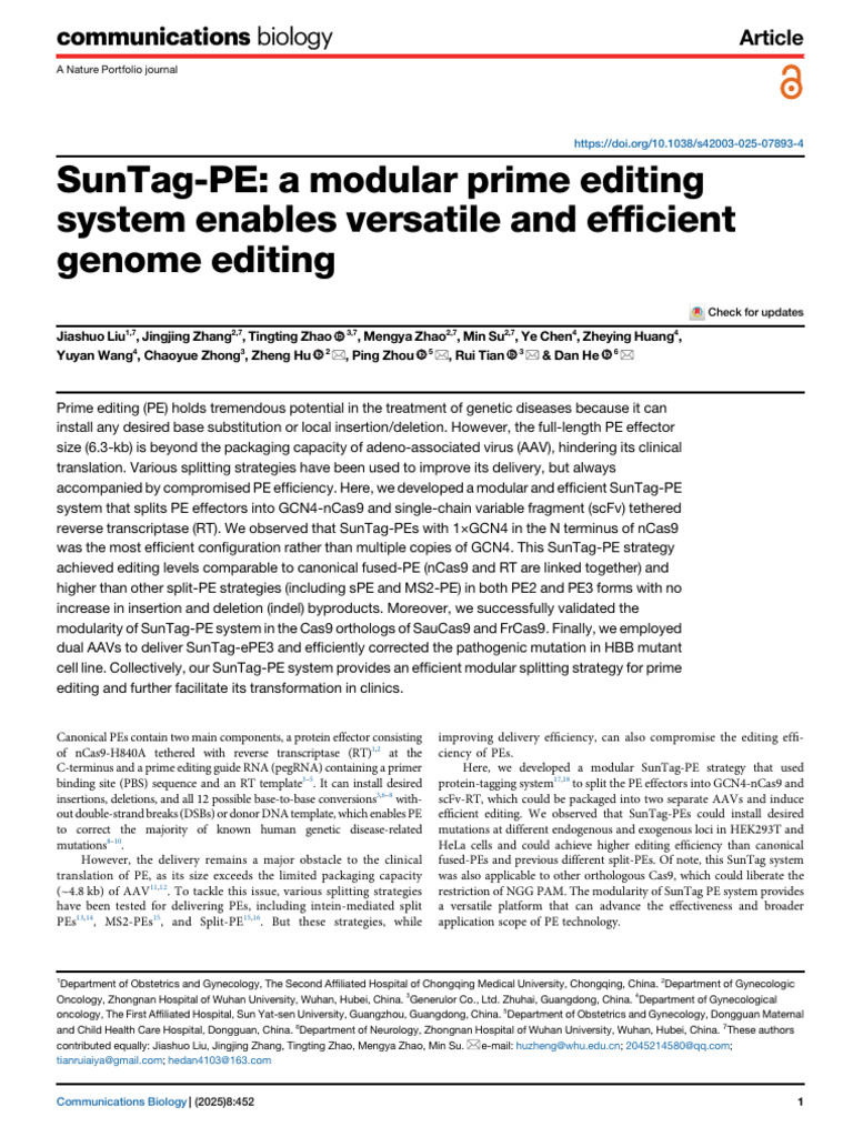 SunTag-PE: a modular prime editing system enables versatile and ...
