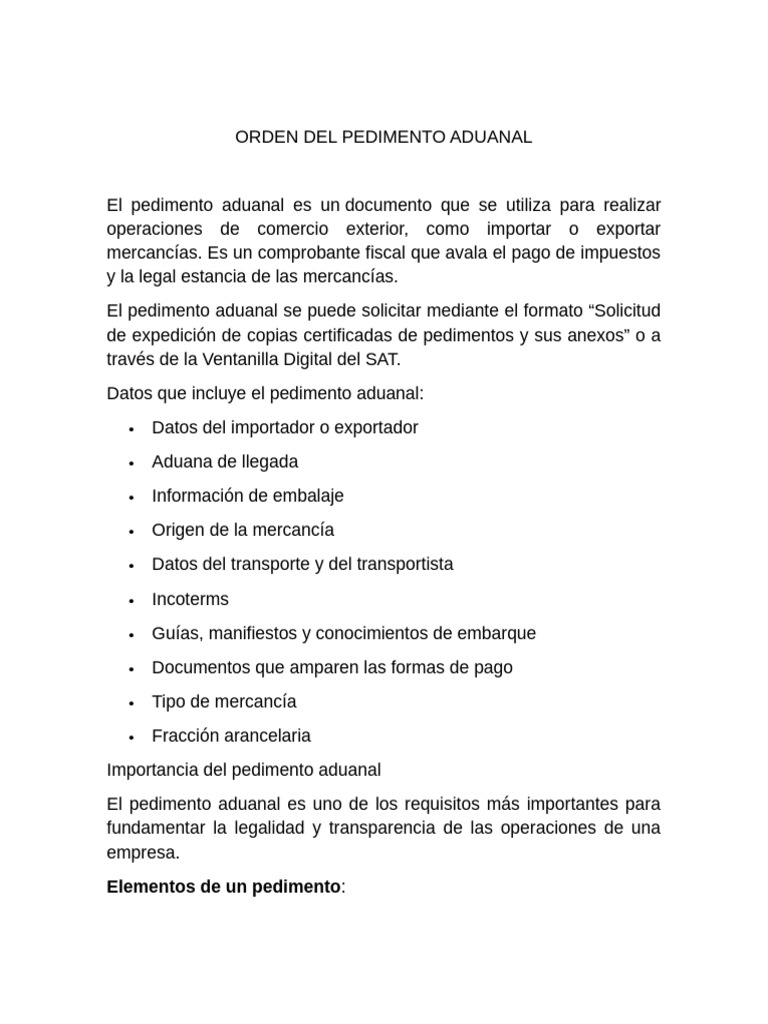 Guía del Pedimento Aduanal y COVE | PDF