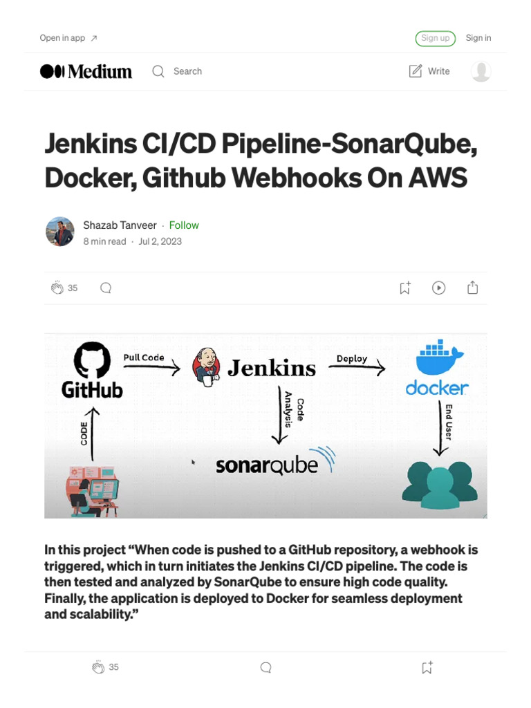 Jenkins Ci Cd Pipeline Sonarqube Docker Github Webhooks On Aws Pdf Sudo Secure Shell