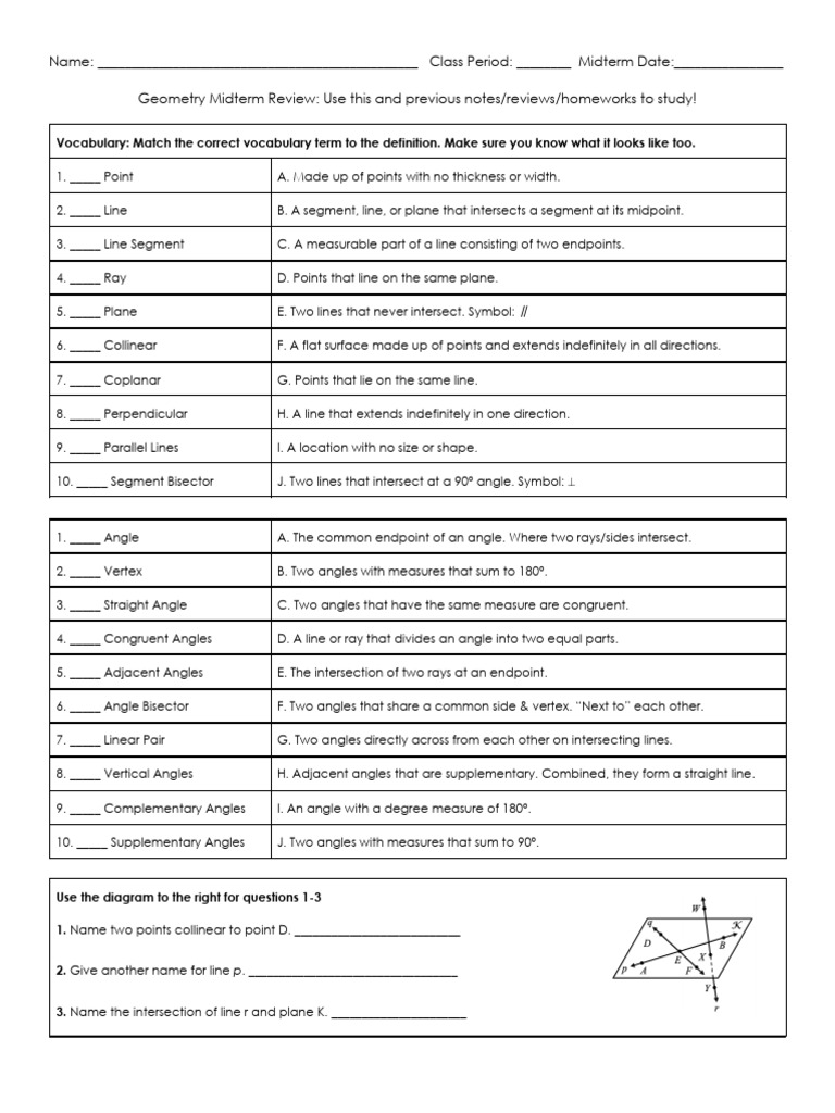 2024 Geometry Midterm Review | PDF | Line (Geometry) | Angle