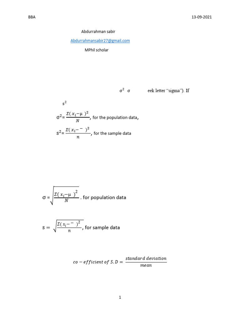 Variance And Standard Deviation Explained Pdf Variance Standard 8475