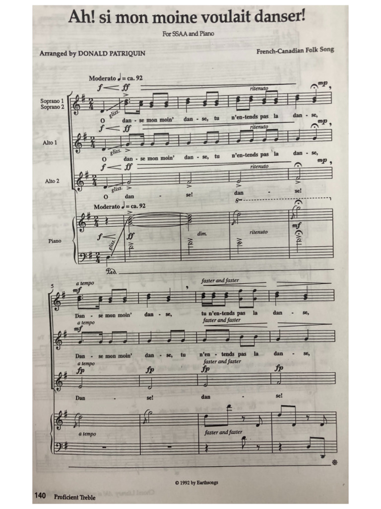 Ah! Si Mon Moine Voulait Danser! (for SSAA and Piano) - Patriquin | PDF