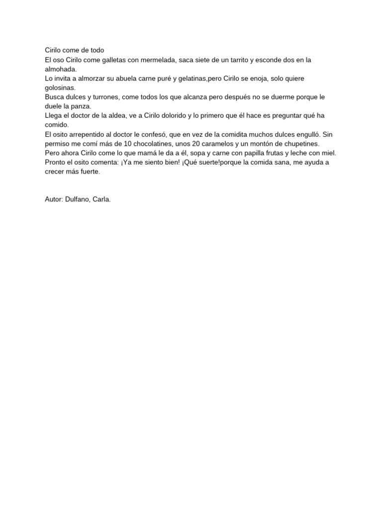 Cirilo y la alimentación saludable | PDF