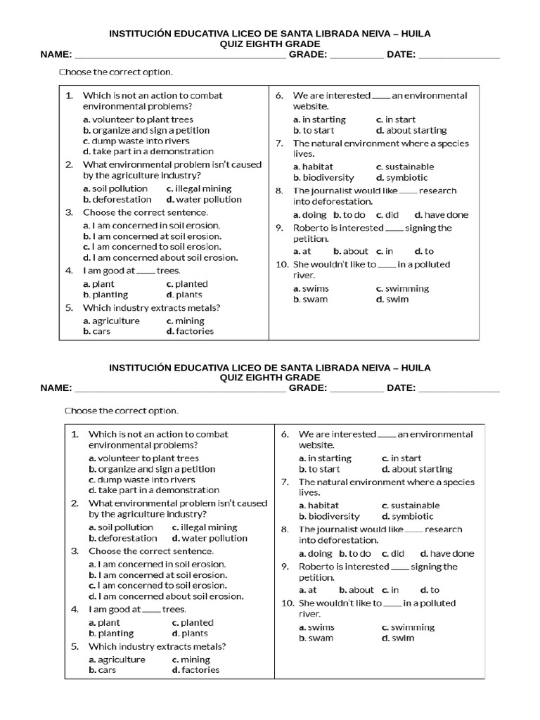 Quiz 2 8 Grade 2025 | PDF