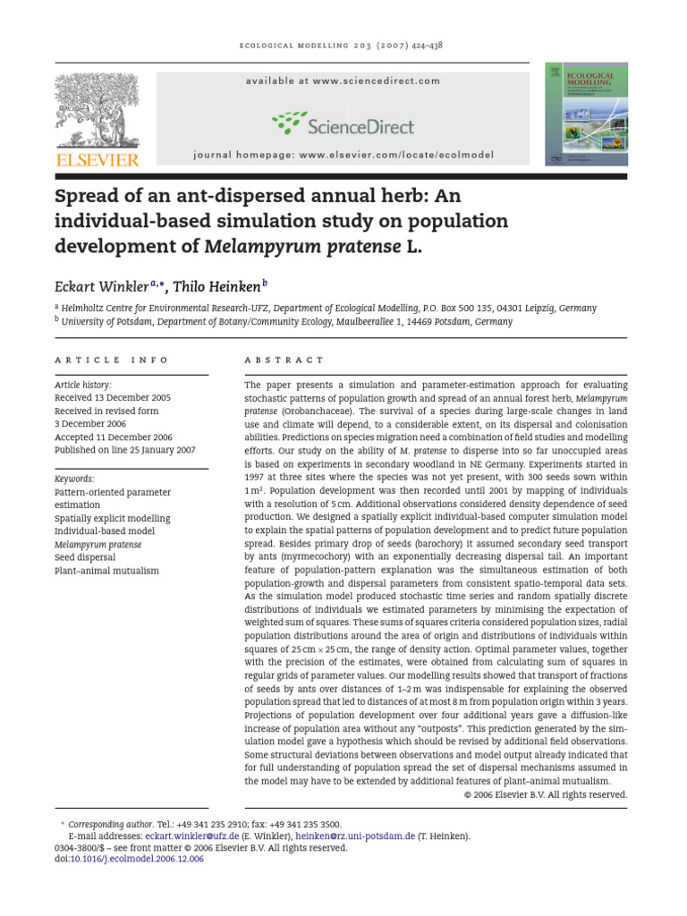 (Eckart Winkler, 2007) Spread of an ant-dispersed annual herb An ...