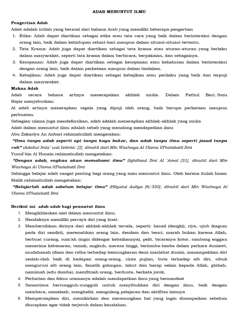 ADAB MENUNTUT ILMU 1446 H | PDF