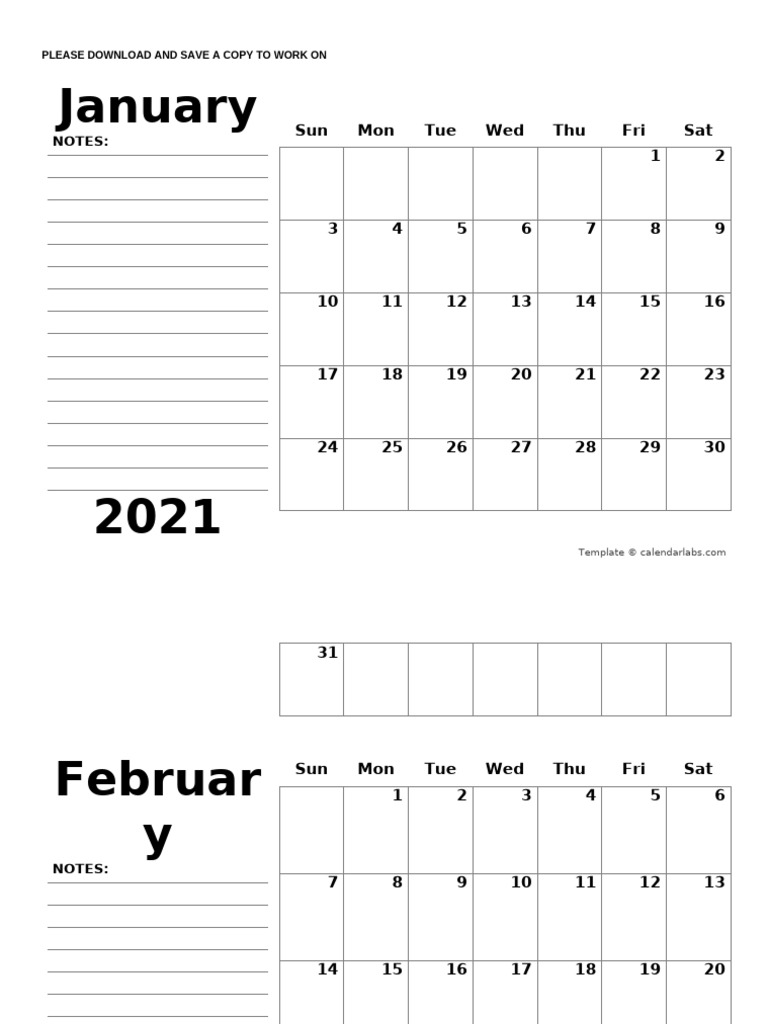 2021 Blank Calendar Template With Notes 03 | PDF