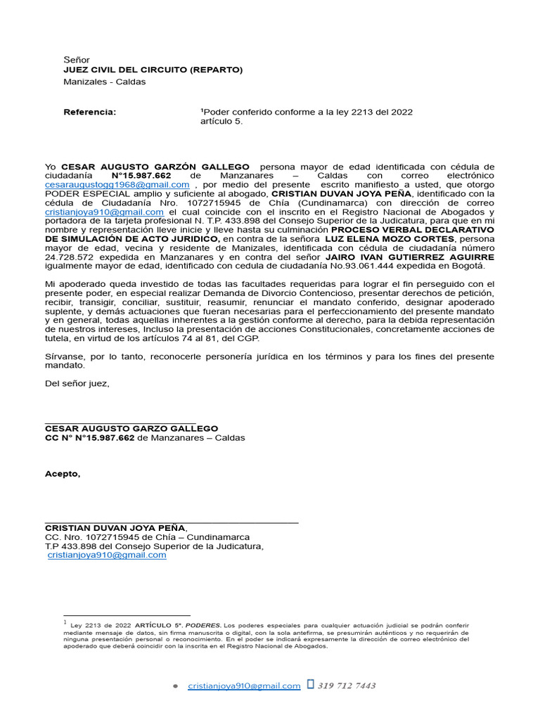 Poder Cesar Augusto Garzon Gallego | PDF | Juez | Gobierno