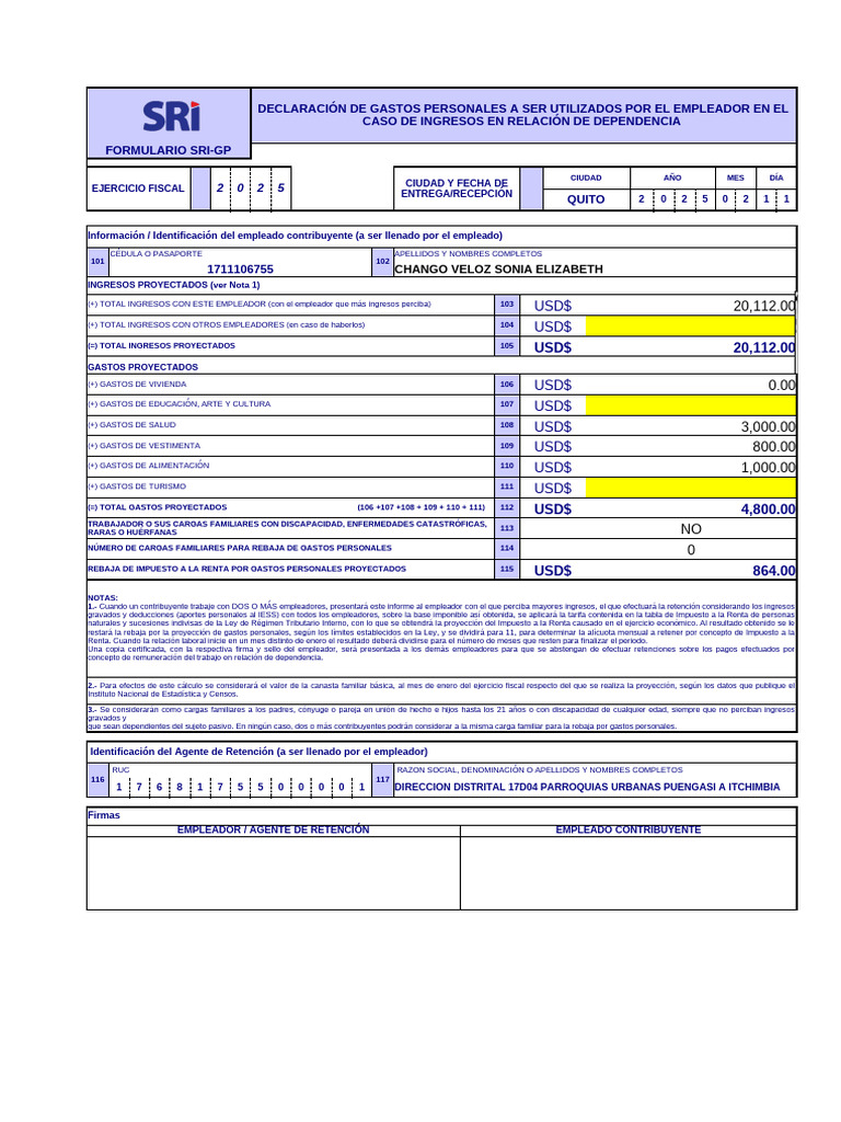 Formulario SRI-GP 2025: Gastos e Ingresos | PDF | Impuestos | Impuesto sobre la renta