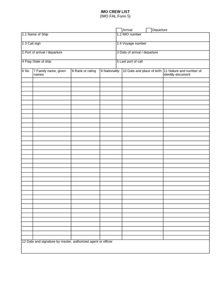 IMO FAL Form 5 - Crew List | PDF