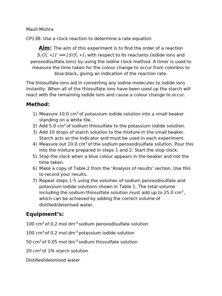 Core Practical 13b Write Up | PDF | Chemical Substances | Chemical ...