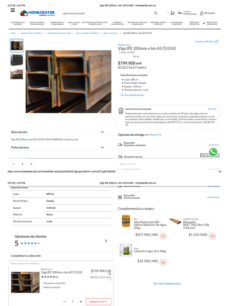 Viga IPE 200mm x 6m en Homecenter | PDF | Inicio | Sector secundario de ...