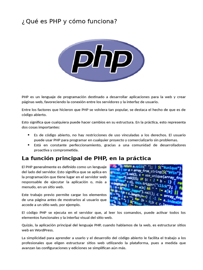 Qué Es PHP y Cómo Funciona | PDF | Php | Red mundial