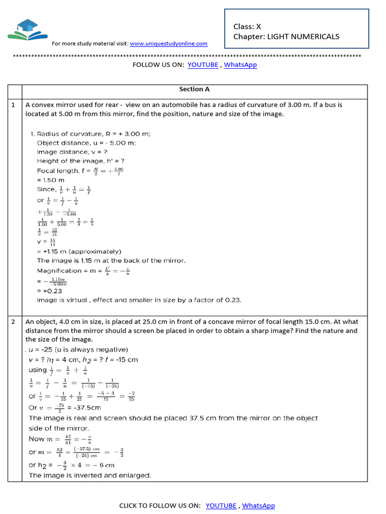 Usp - Light Numericals With Solutions-1 | PDF