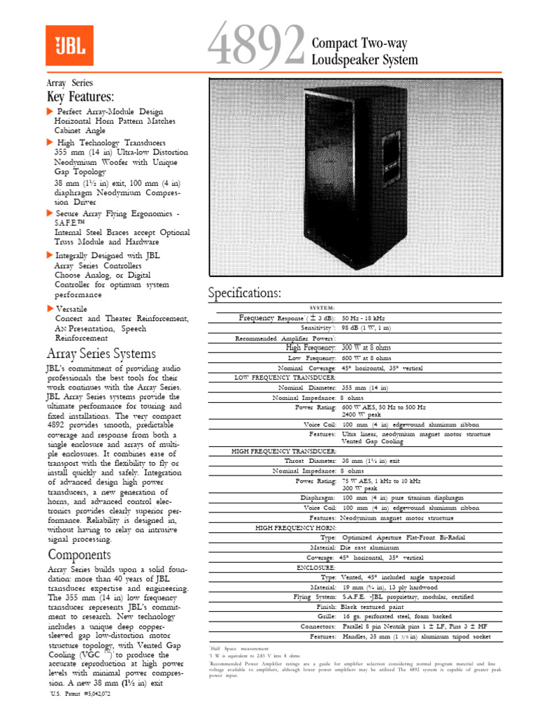 Compact Two-Way Loudspeaker System Key Features:: Specifications | PDF ...