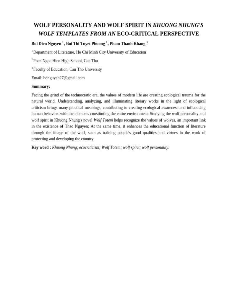 Ecocritical Analysis of Wolf Totem | PDF | Ecocriticism | Ecology